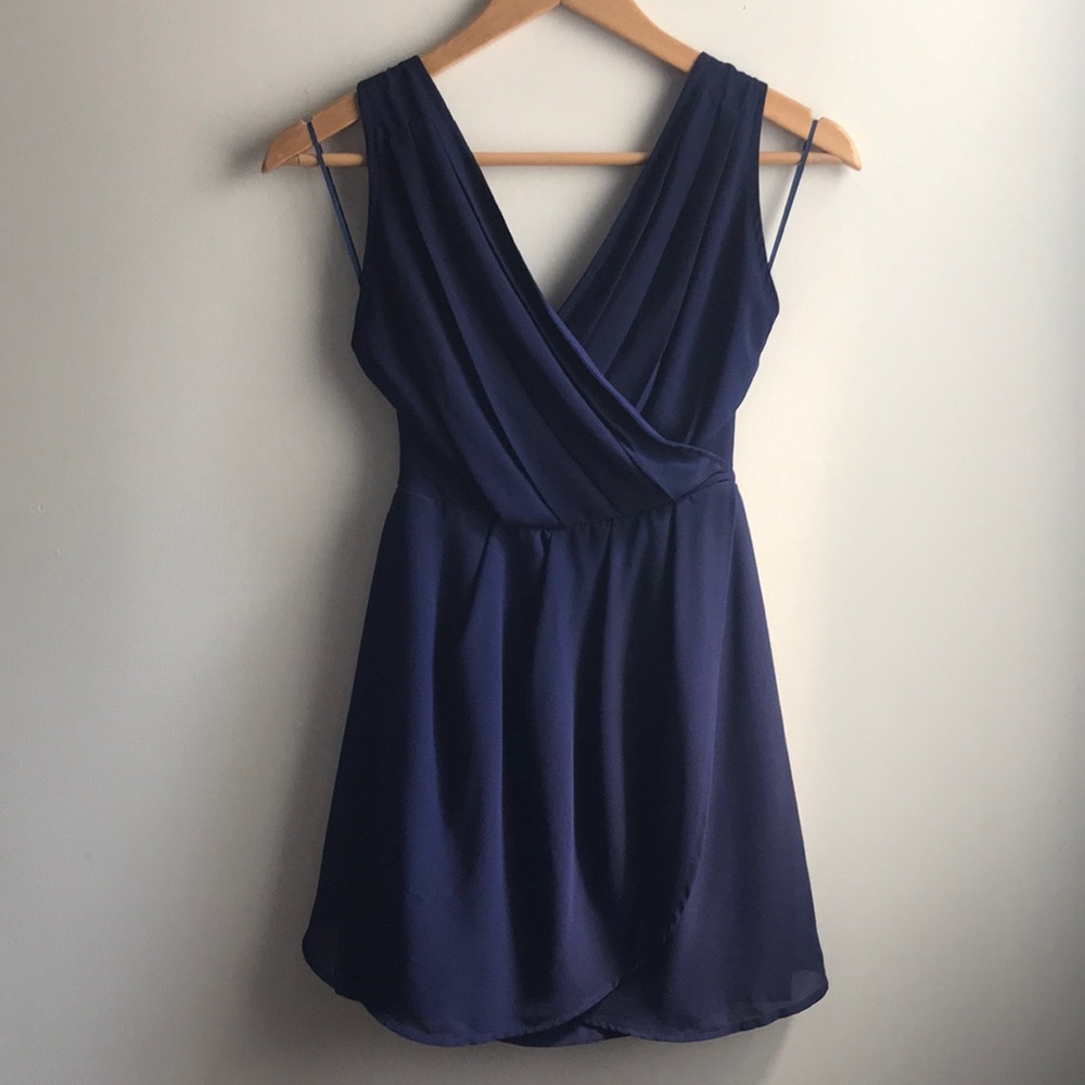 Tobi Tink Navy Blue Wrap Cross Back Mini Dress - Gem